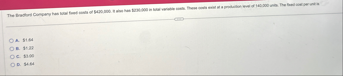 The Bradford Company has total fixed costs of | Chegg.com