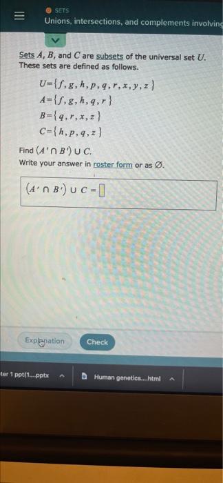 Solved SETS III Unions, intersections, and complements | Chegg.com