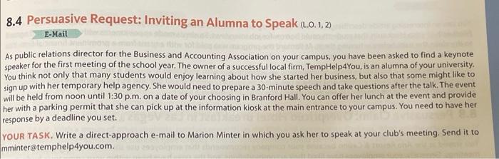 write a direct approach email to Marion Minter in | Chegg.com