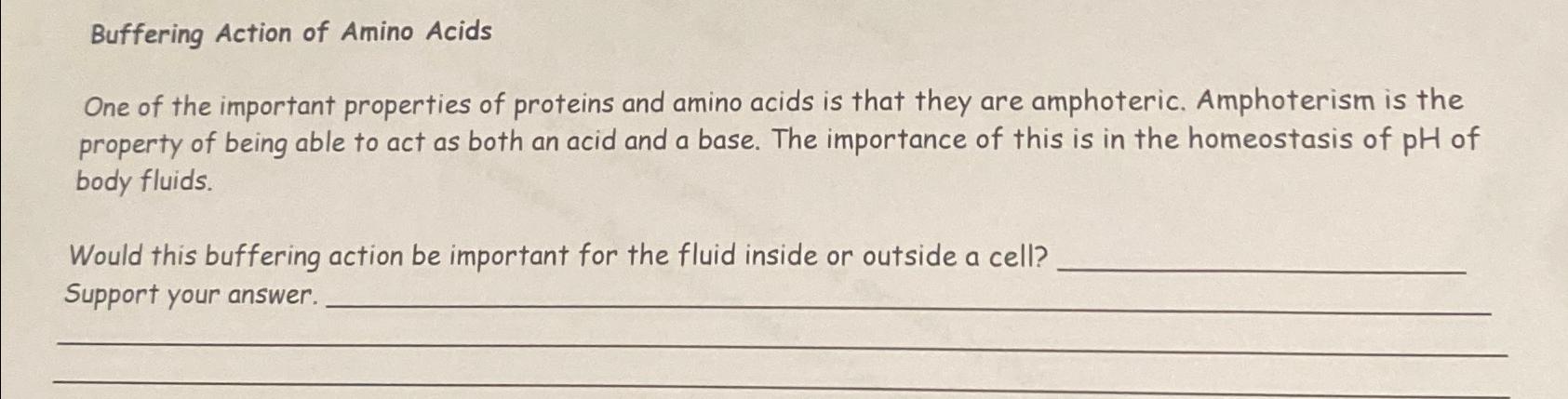 Solved Buffering Action of Amino AcidsOne of the important | Chegg.com