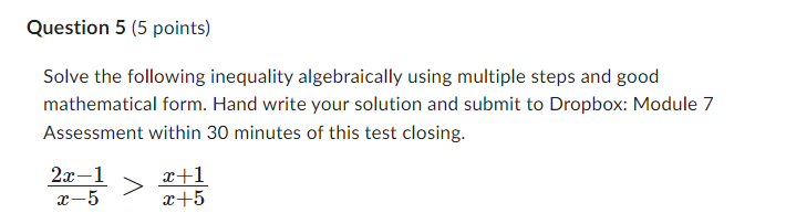 Solved Question 5 (5 ﻿points)Solve the following inequality | Chegg.com