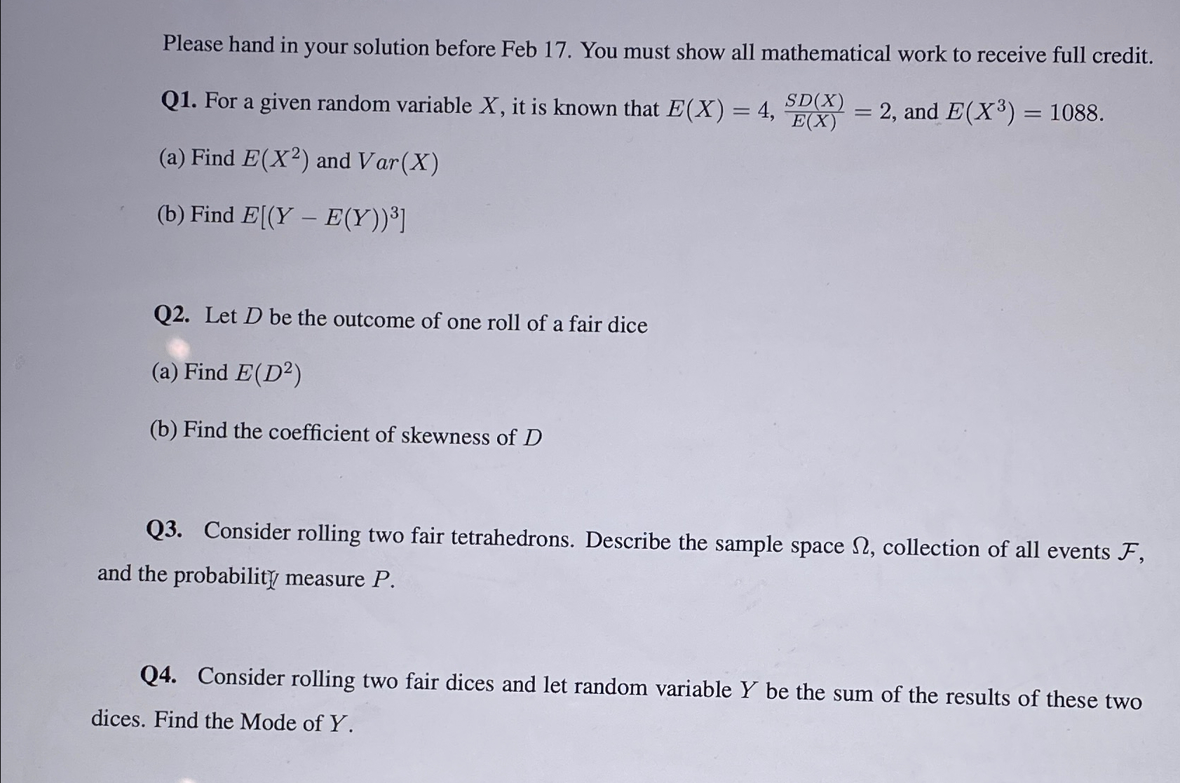 Solved Please hand in your solution before Feb 17. ﻿You must | Chegg.com