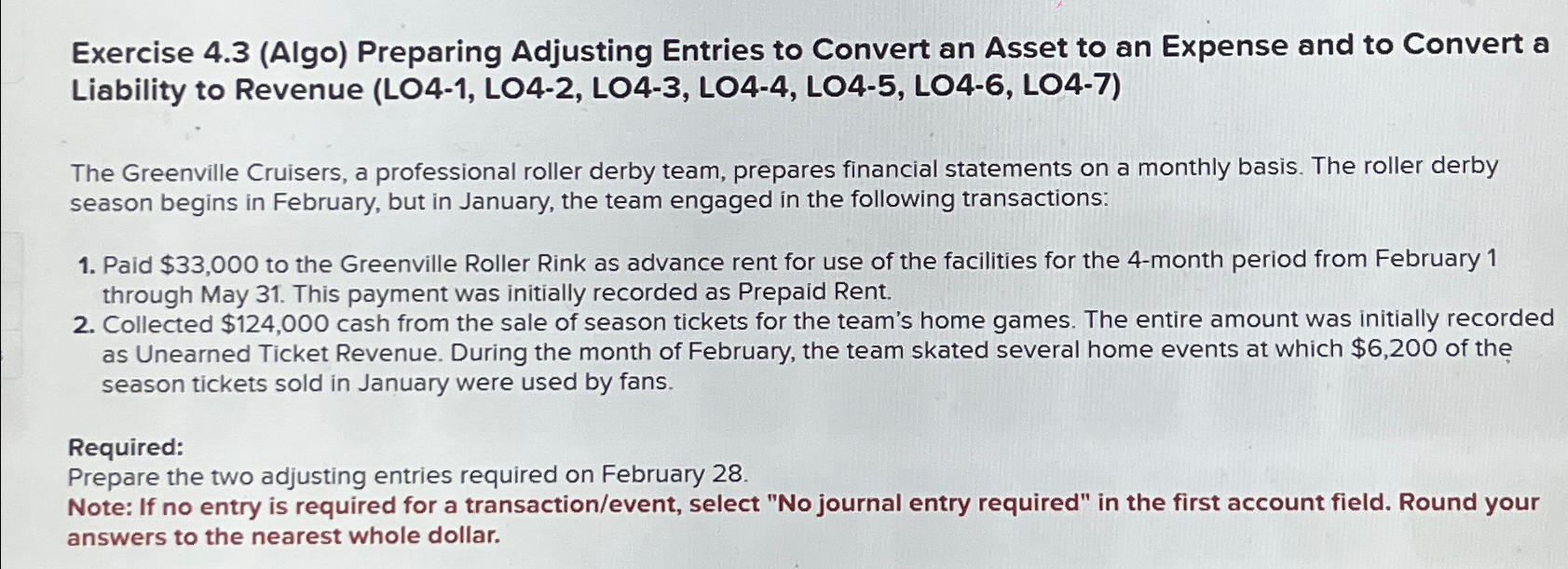 Solved Exercise 4.3 (Algo) ﻿Preparing Adjusting Entries to | Chegg.com