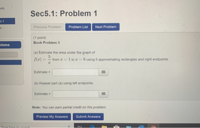 Solved ets Sec5.1: Problem 1 m 1 Problem List Previous | Chegg.com