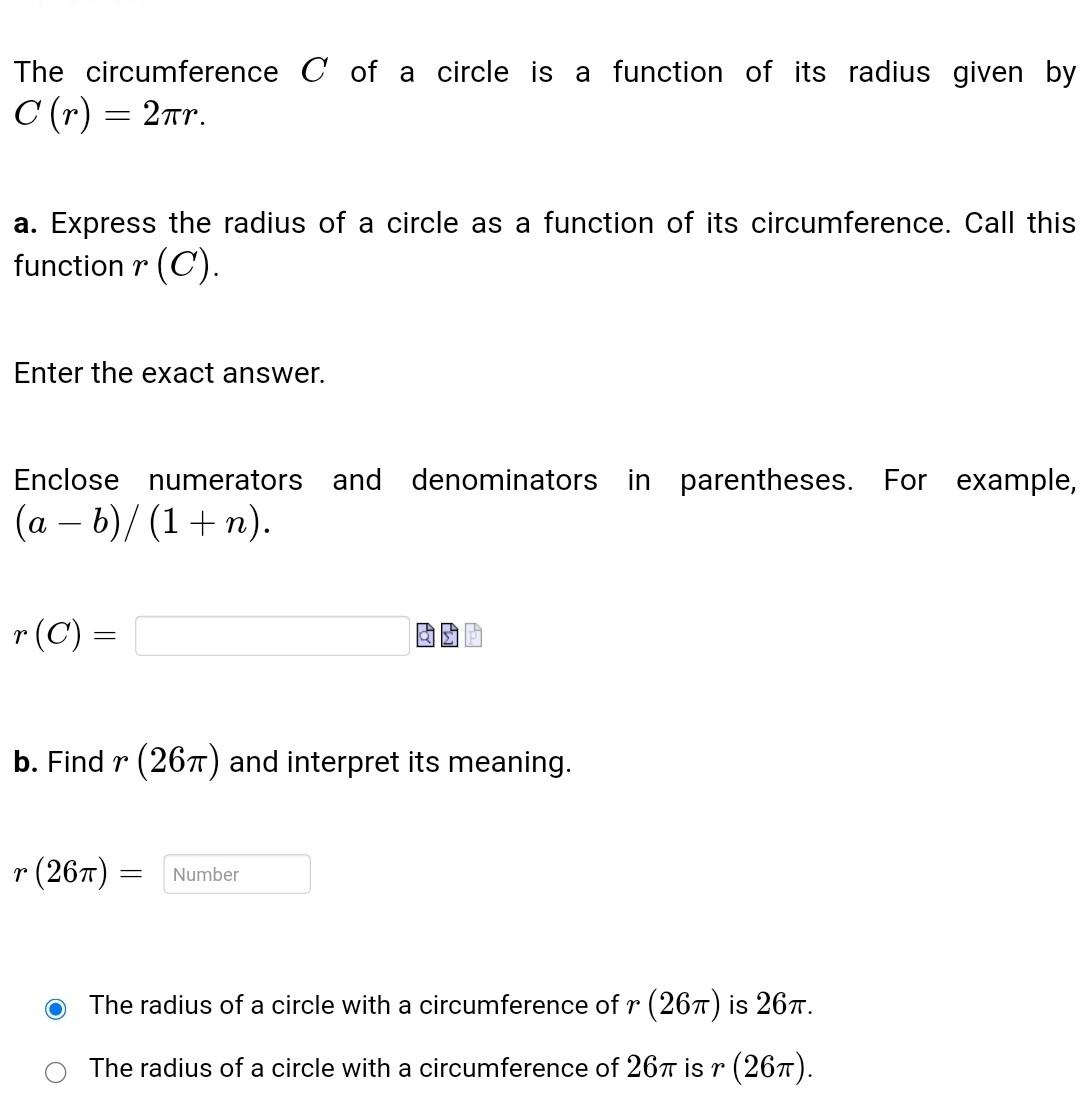Solved The circumference C of a circle is a function of its | Chegg.com