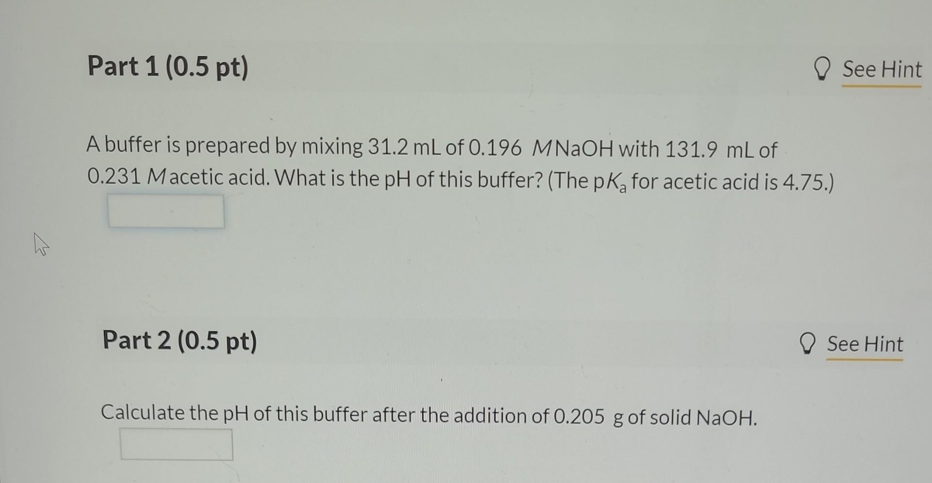 Solved A buffer is prepared by mixing 31.2 mL of 0.196MNaOH | Chegg.com