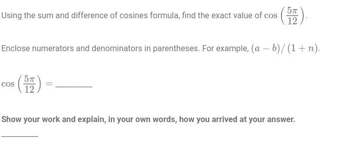 Solved Using the sum and difference of cosines formula, find | Chegg.com