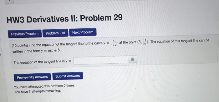 Solved HW3 Derivatives II: Problem 29 Previous Problem | Chegg.com