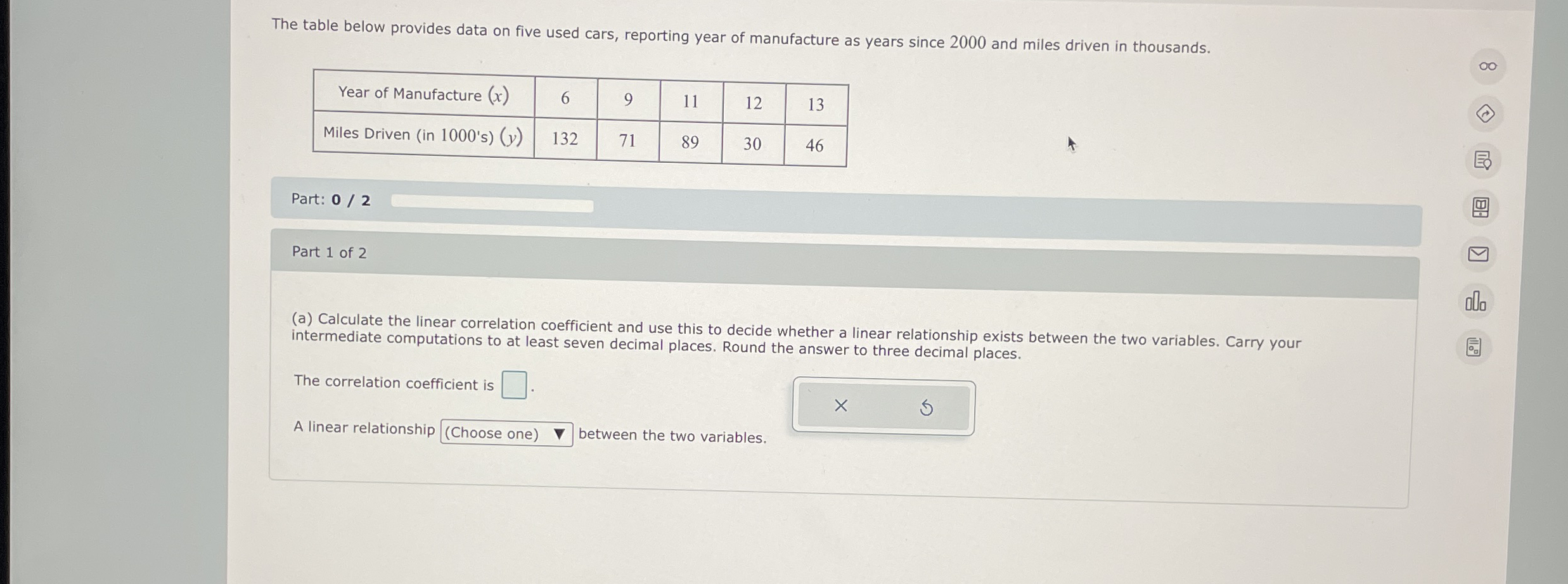 Solved The table below provides data on five used cars, | Chegg.com