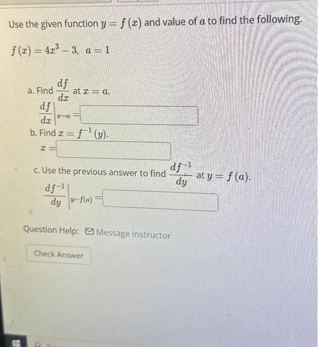 Solved Use the given function y=f(x) and value of a to find | Chegg.com