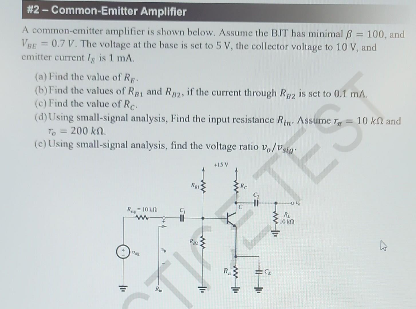 Solved A common-emitter amplifier is shown below. Assume the | Chegg.com