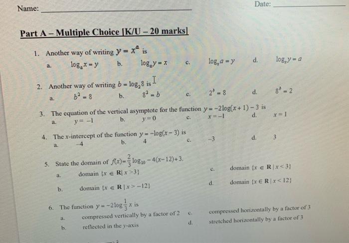 Solved Part A - Multiple Choice [K/U - 20 marks] 1. Another | Chegg.com