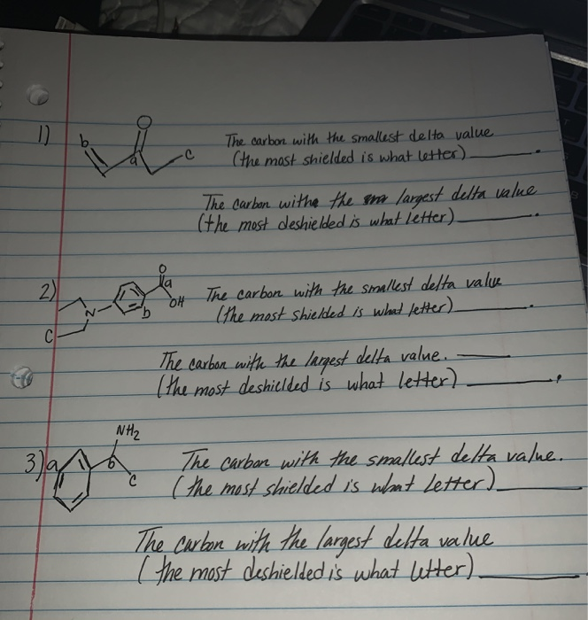 Solved The carbor with the smallest delta value (the most | Chegg.com