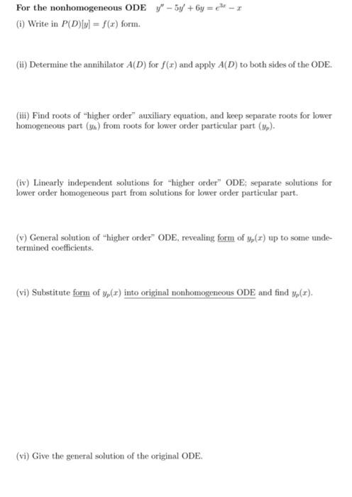 Solved For the nonhomogeneous ODE -54 + 6y = -1 (1) Write in | Chegg.com