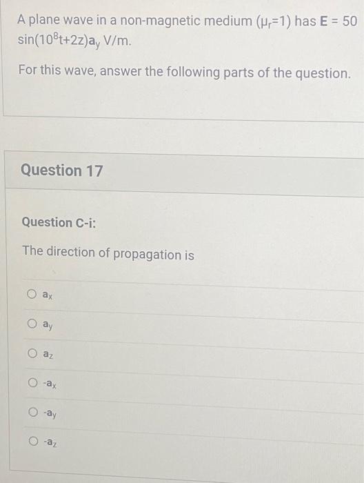 Solved A plane wave in a non-magnetic medium (μr=1) has E=50 | Chegg.com