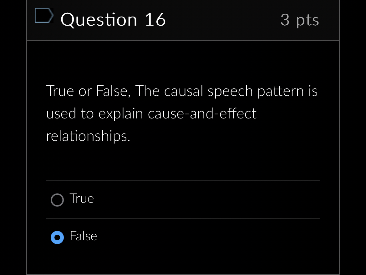 Solved Question 163 ﻿ptsTrue or False, The causal speech | Chegg.com