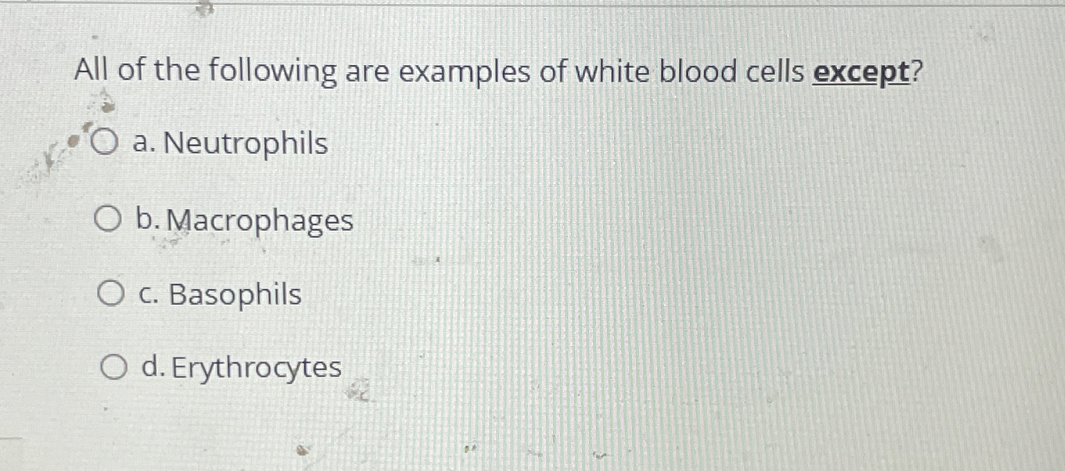 Solved All of the following are examples of white blood | Chegg.com