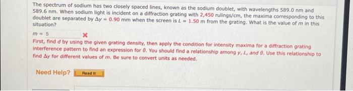 Solved The spectrum of sodium has two closely spaced lines, | Chegg.com