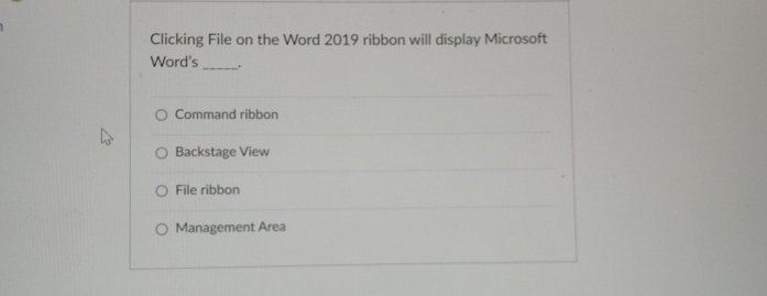 Solved Clicking File on the Word 2019 ﻿ribbon will display | Chegg.com