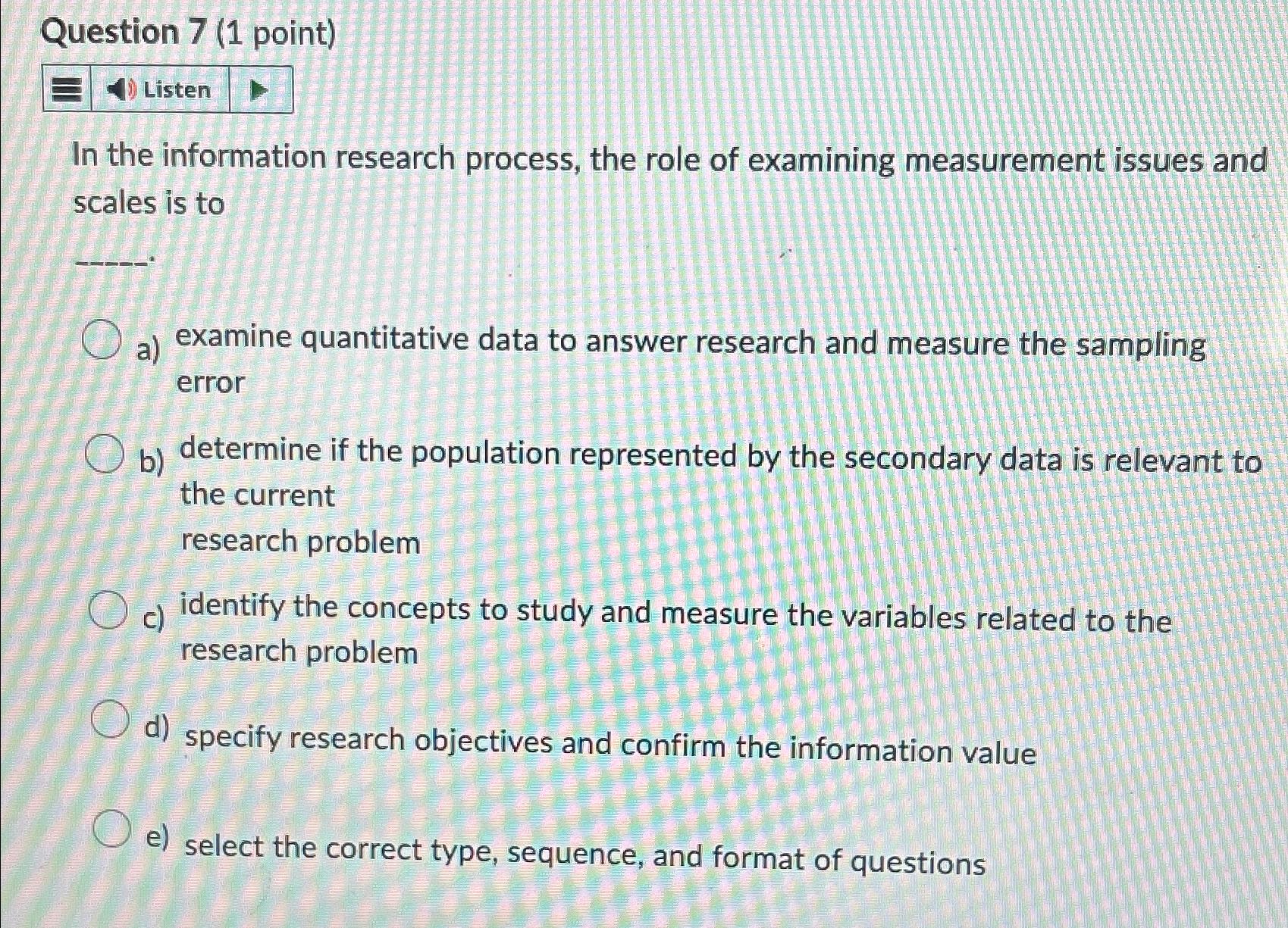 Solved Question 7 (1 ﻿point)In the information research | Chegg.com