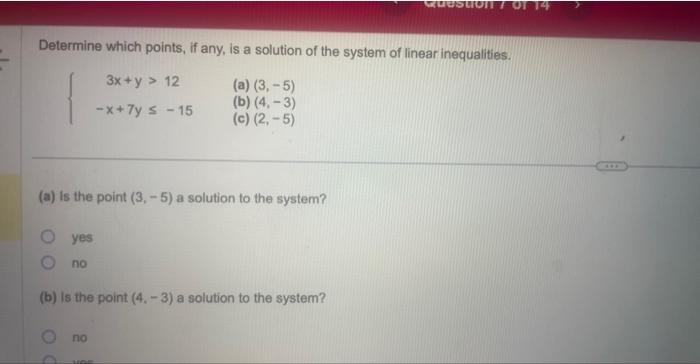 Solved Determine which points, if any, is a solution of the | Chegg.com