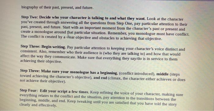 Solved Understanding Theatre Monologue Project What is a | Chegg.com