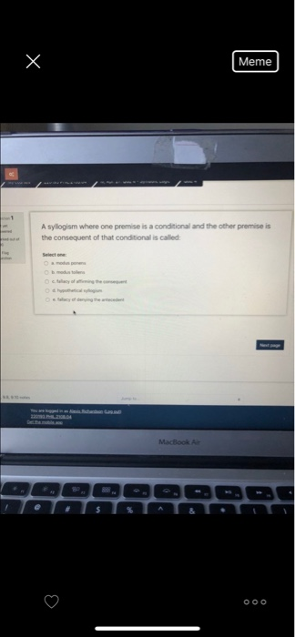 Meme A syllogism where one premise is a conditional | Chegg.com