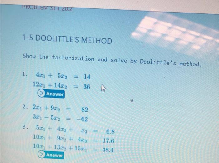 Solved Show the factorization and solve by Doolittle's | Chegg.com
