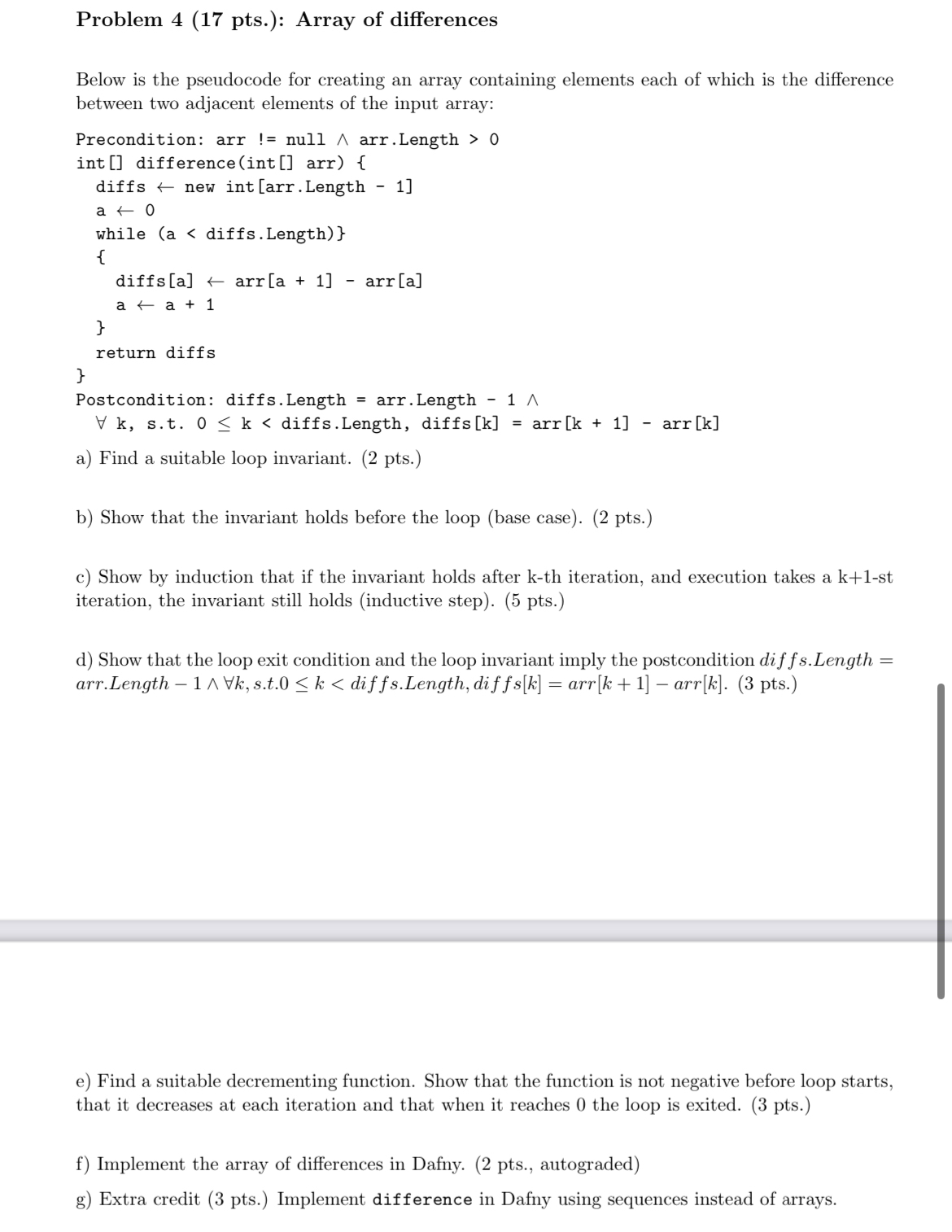 Solved Problem 4 (17 ﻿pts.): Array of differencesBelow is | Chegg.com