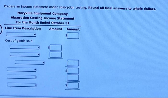 Solved Absorption Costing Income Statement On October 31, | Chegg.com