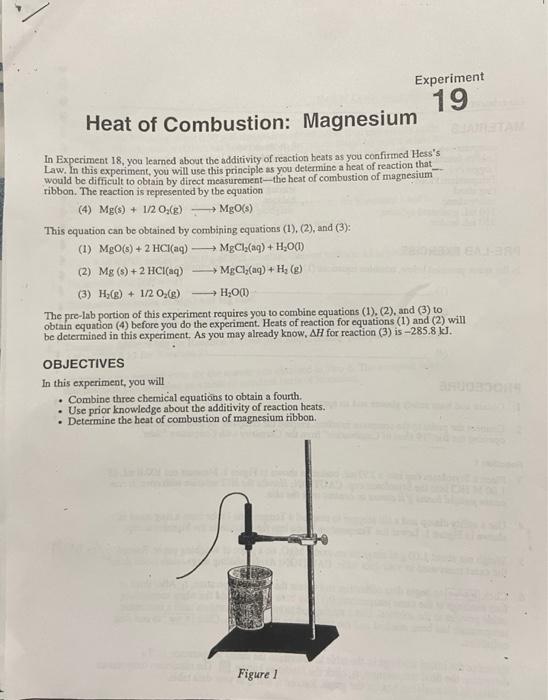 Solved Heat of Combustion: Magnesium In Experiment 18, you | Chegg.com