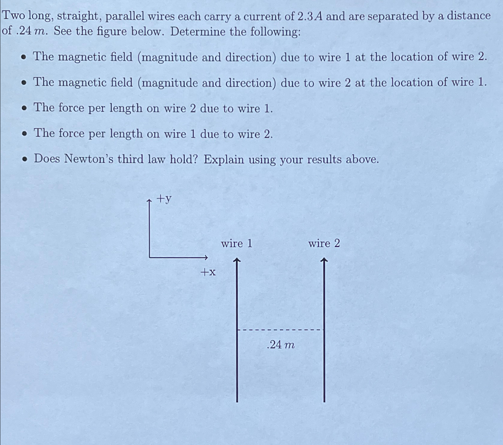 Solved Two long, straight, parallel wires each carry a | Chegg.com