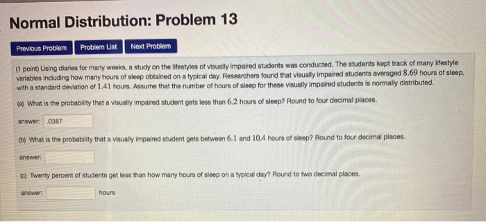 Solved Normal Distribution: Problem 13 Previous Problem | Chegg.com