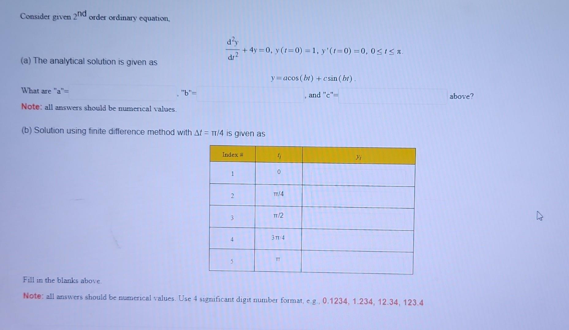 Solved Consider Given 2nd Order Ordinary Equation A The