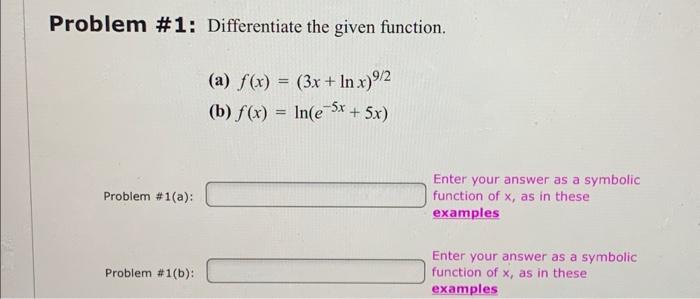 Solved Problem \# 1: Differentiate the given function. (a) | Chegg.com