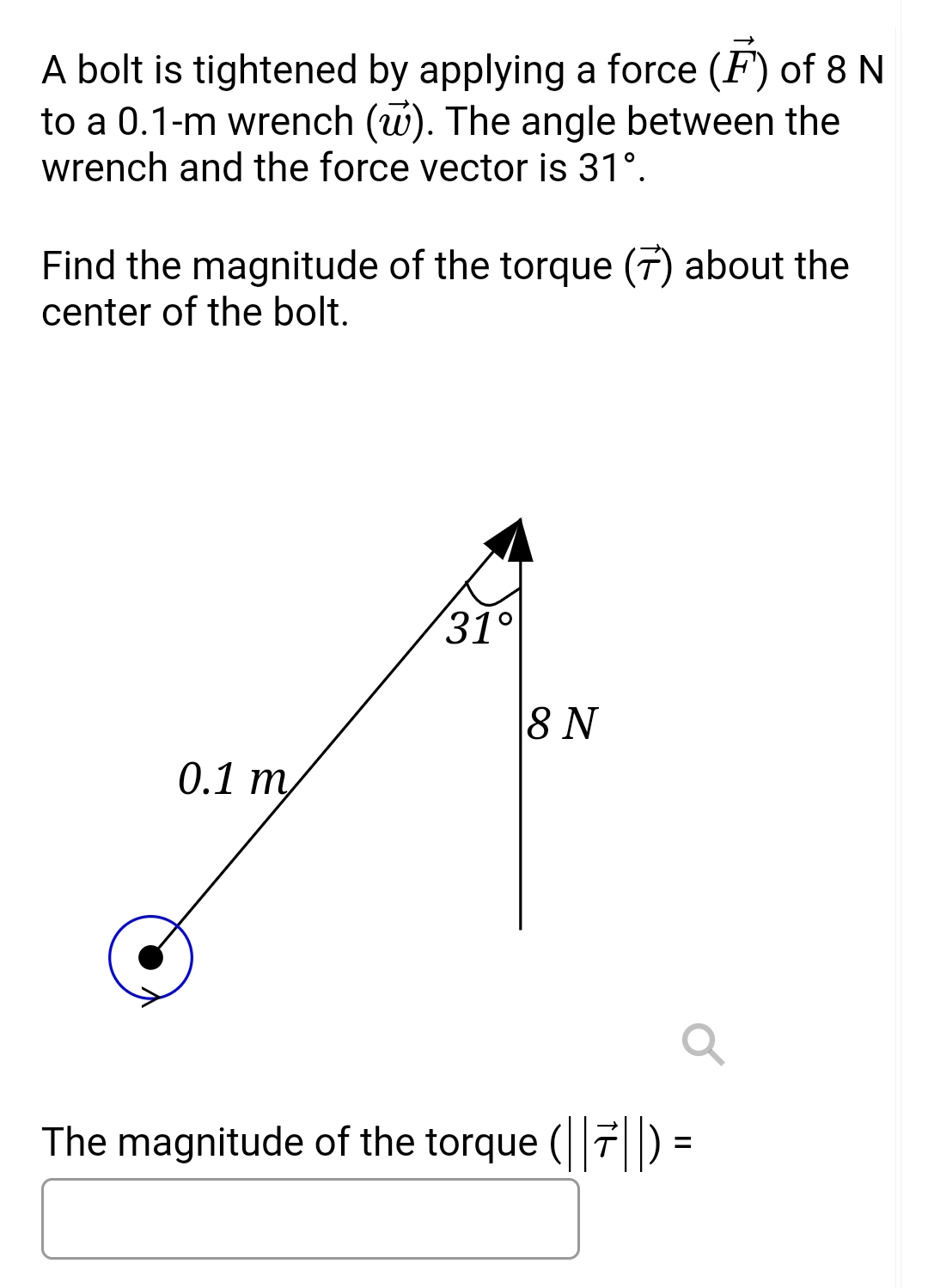 Solved A bolt is tightened by applying a force (vec(F)) ﻿of | Chegg.com