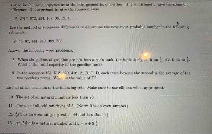 Solved Label the following sequence as arithmetic, | Chegg.com
