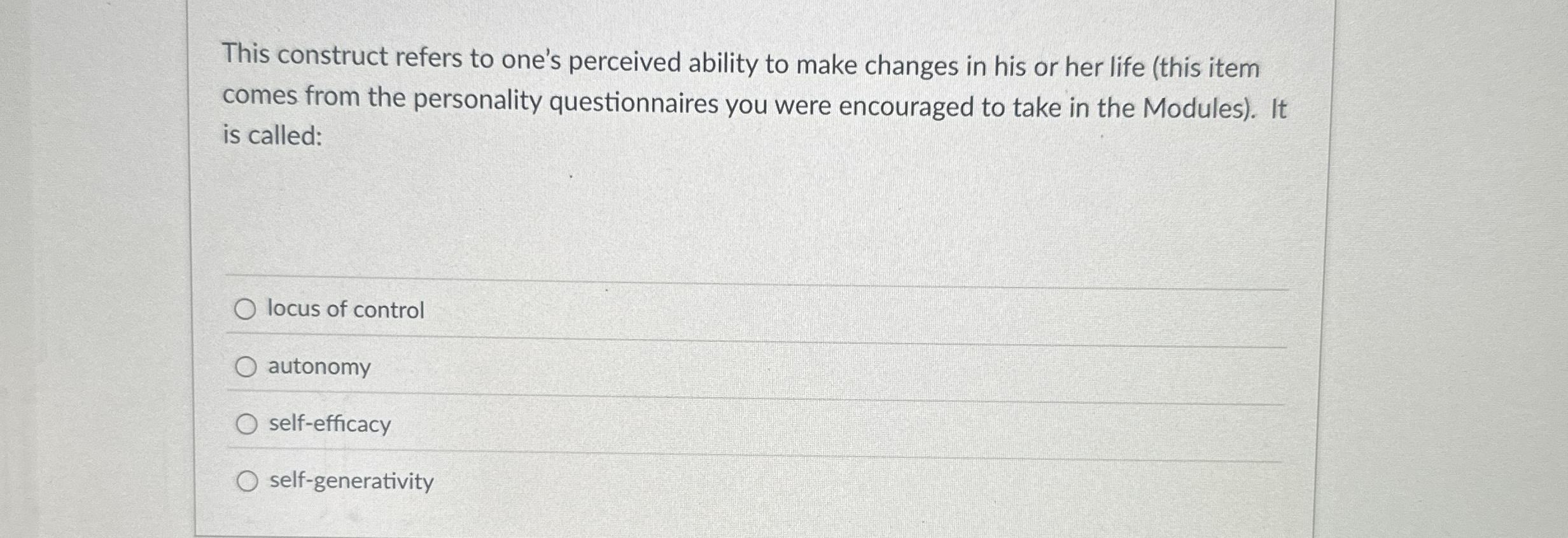 Solved This construct refers to one's perceived ability to | Chegg.com