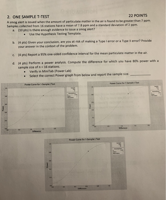 Solved 2. ONE SAMPLE T-TEST 22 POINTS A smog alert is issued | Chegg.com