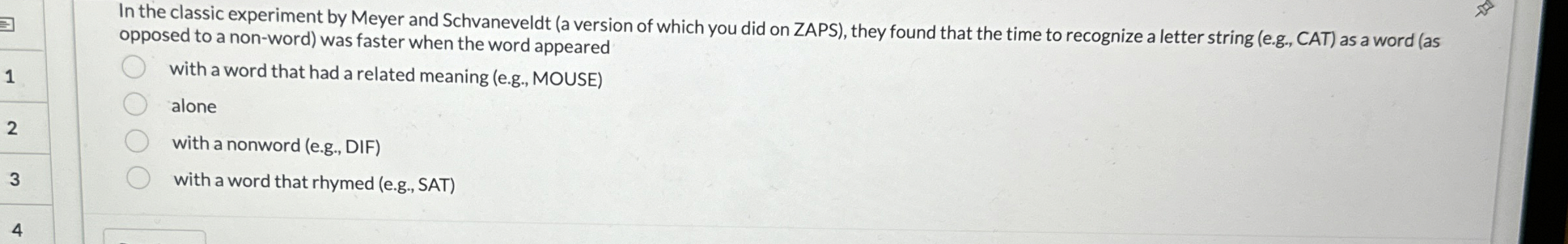 Solved In the classic experiment by Meyer and Schvaneveldt | Chegg.com