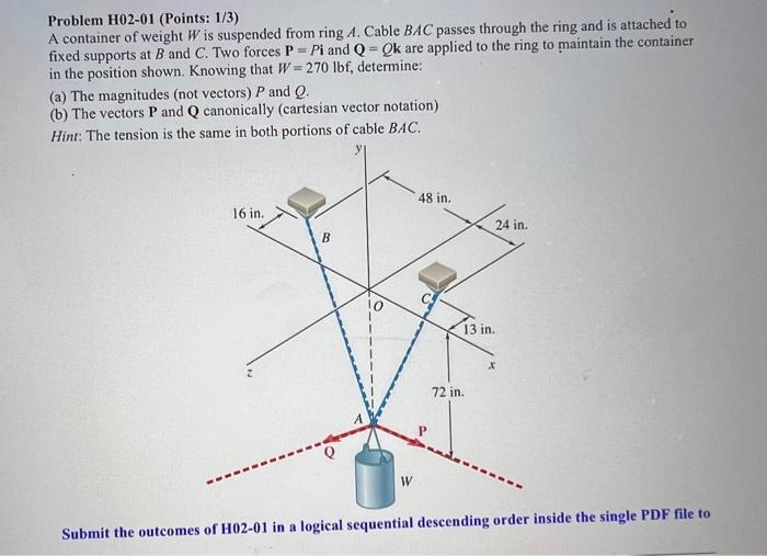 Solved Problem H02-01 (Points: 1/3) A container of weight W | Chegg.com