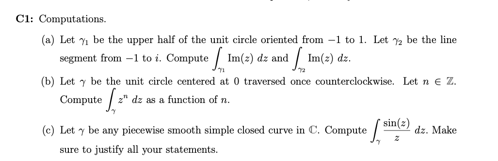 Solved C1: Computations.(a) ﻿Let γ1 ﻿be the upper half of | Chegg.com
