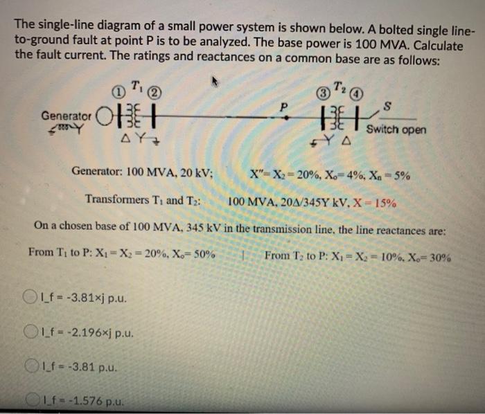Solved The single-line diagram of a small power system is | Chegg.com
