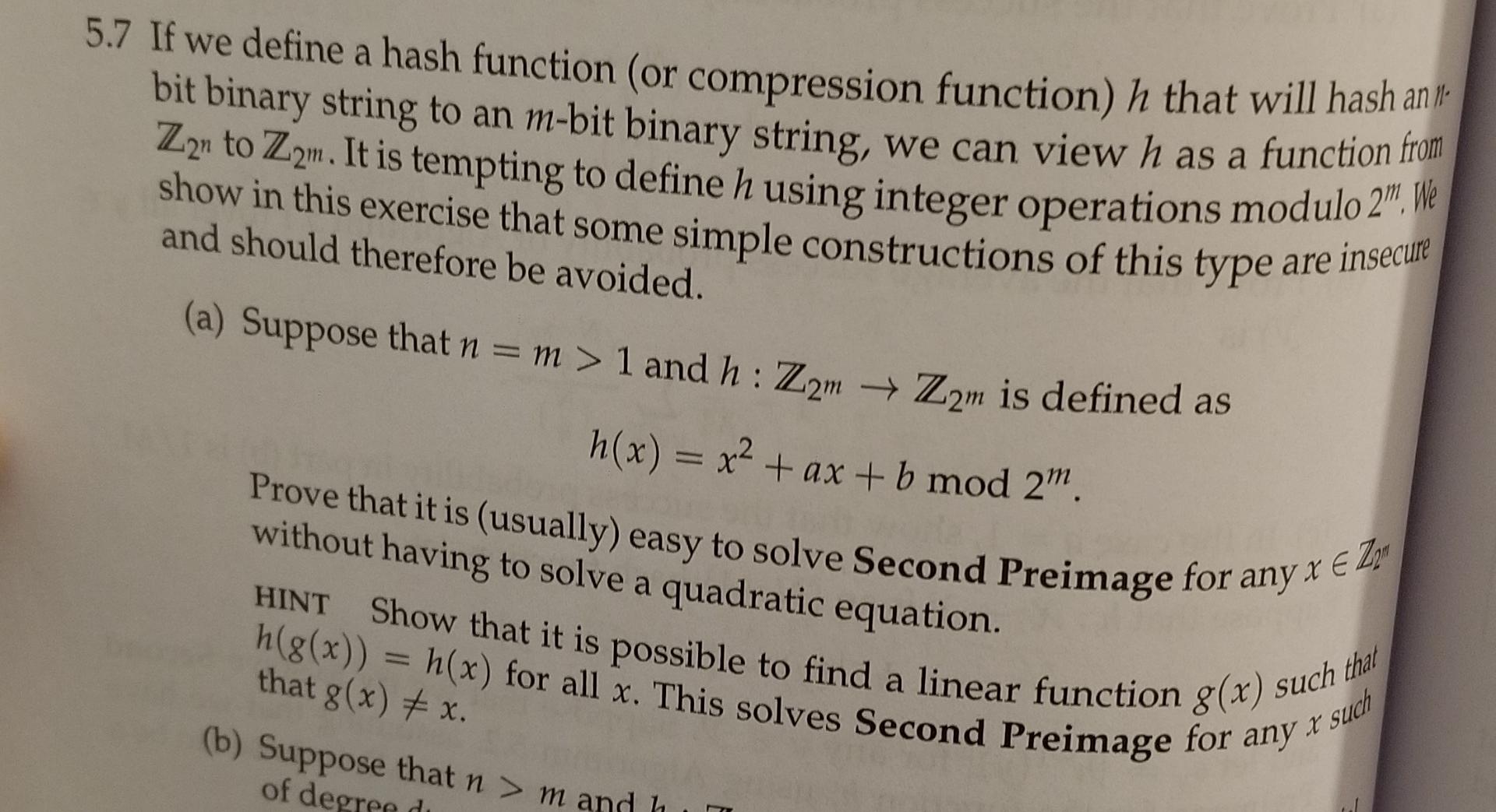 Solved 57 If We Define A Hash Function Or Compression 7347