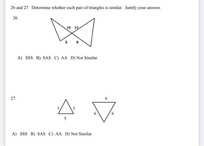 Solved 26 and 27 Determine whether each pair of triangles is | Chegg.com