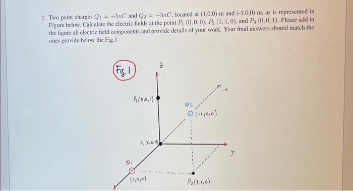 Solved 1. Two point charges Q1 = +5nC and Q2 = -5nC, located | Chegg.com