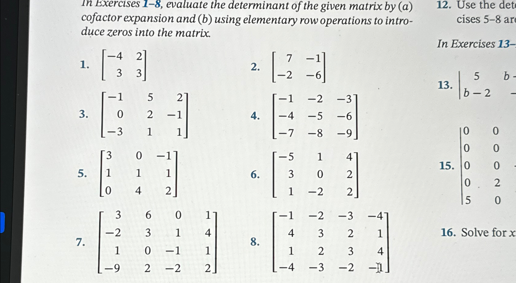 Solved In Exercises 1-8, ﻿evaluate the determinant of the | Chegg.com
