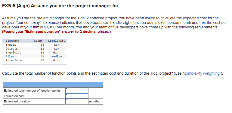 Solved EX5-6 (Algo) ﻿Assume you are the project manager | Chegg.com