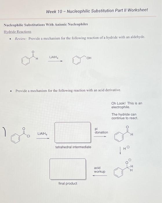 Solved Week 10 - Nucleophilic Substitution Part II Worksheet | Chegg.com