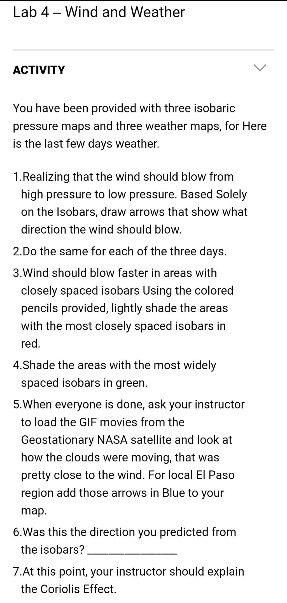Lab 4 - Wind and Weather ACTIVITY You have been | Chegg.com